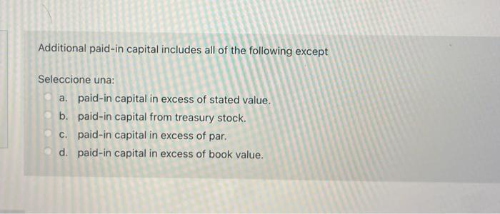 Solved Additional paid-in capital includes all of the | Chegg.com