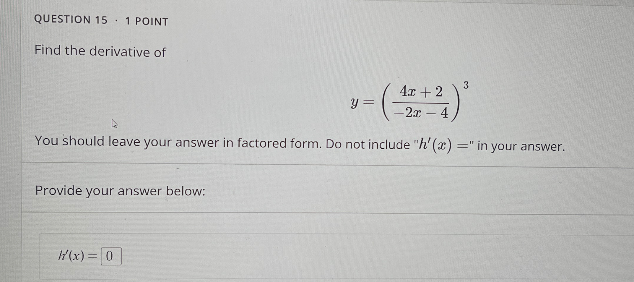 Solved QUESTION 15 - 1 ﻿POINTFind the derivative | Chegg.com