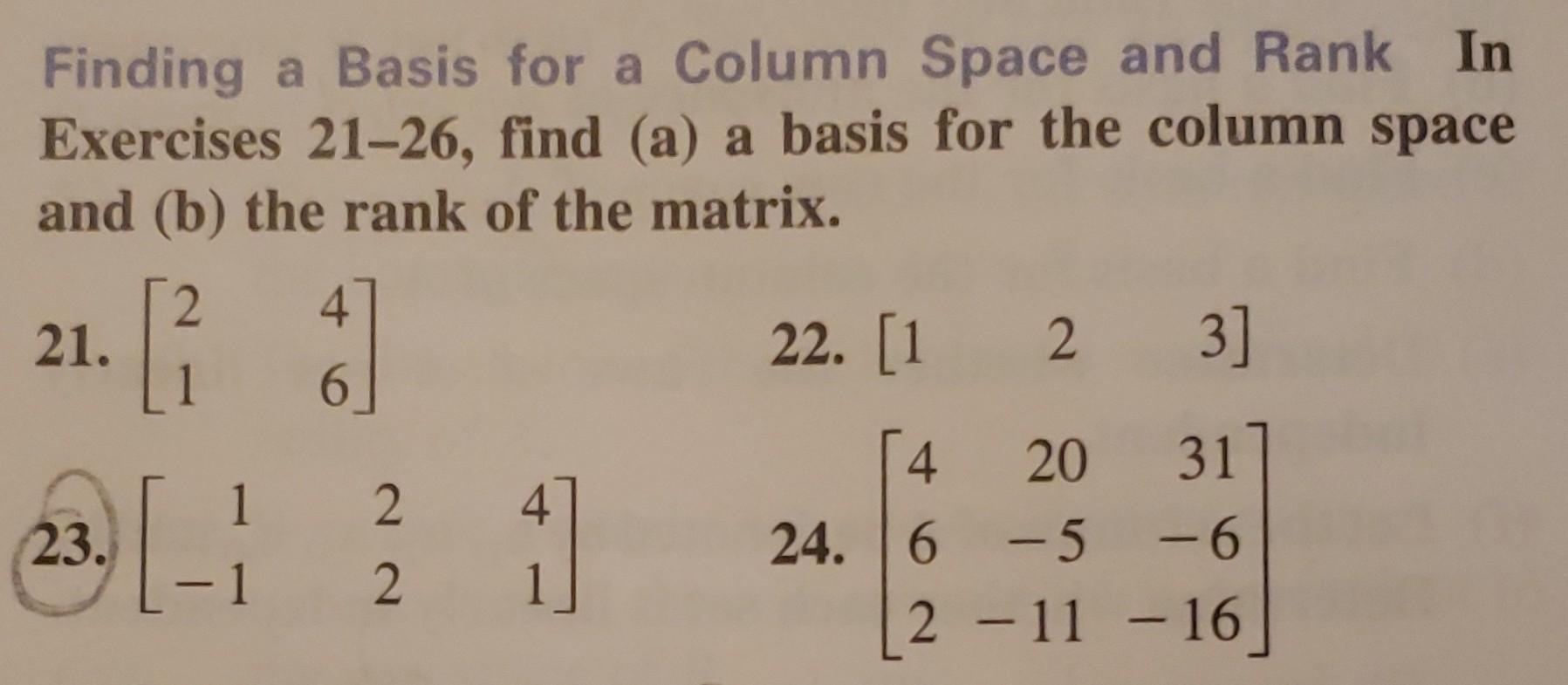Solved Finding a Basis for a Column Space and Rank In | Chegg.com