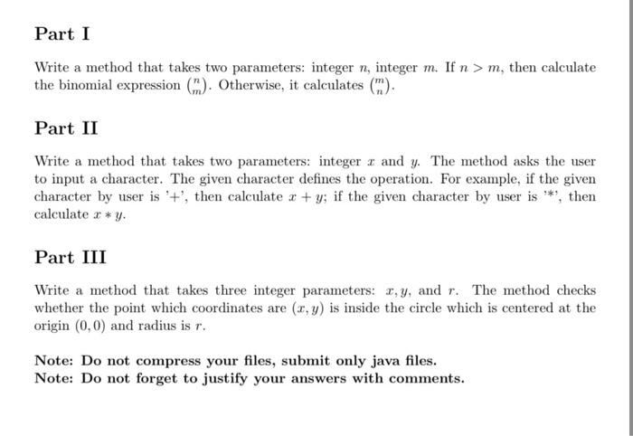 Solved Part I Write a method that takes two parameters: | Chegg.com