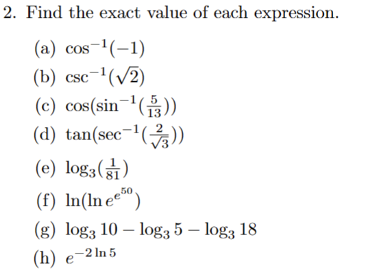 Solved Find the exact value of each expression.(a) cos-1(-1) | Chegg.com