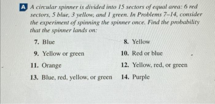 Solved A A circular spinner is divided into 15 sectors of | Chegg.com