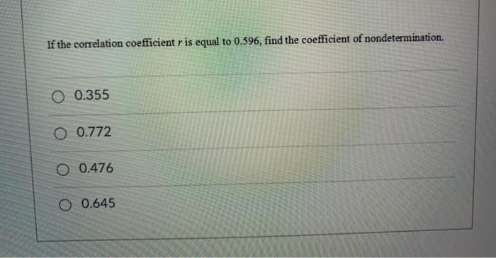Solved If the correlation coefficient r is equal to 0.596, | Chegg.com