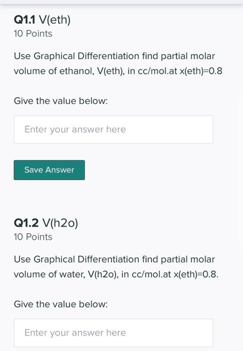 Solved Q1 Partial Molar Volumes-Using Graphical | Chegg.com