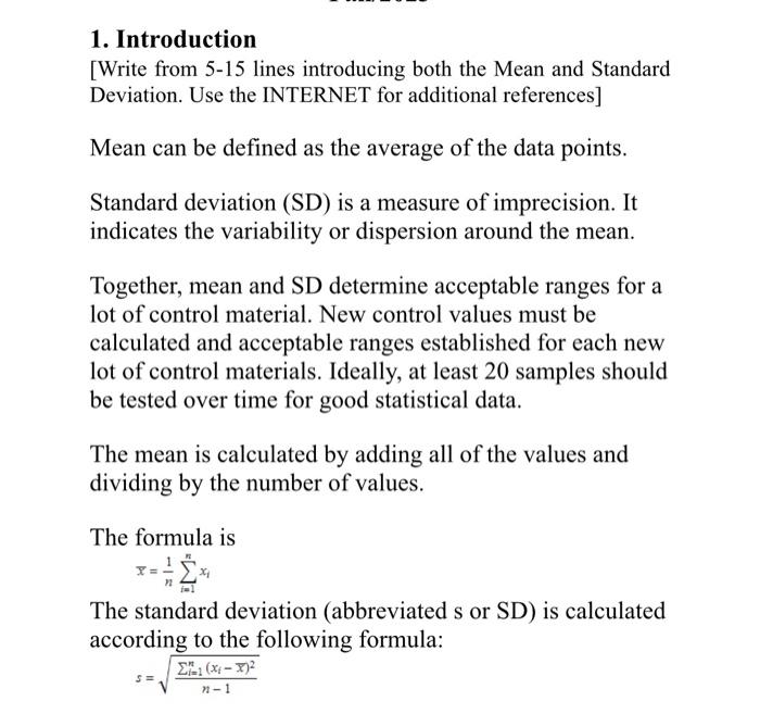 Solved 1. Introduction [Write from 5-15 lines introducing | Chegg.com