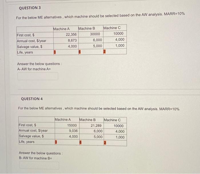 Solved For the below ME alternatives, which machine should | Chegg.com