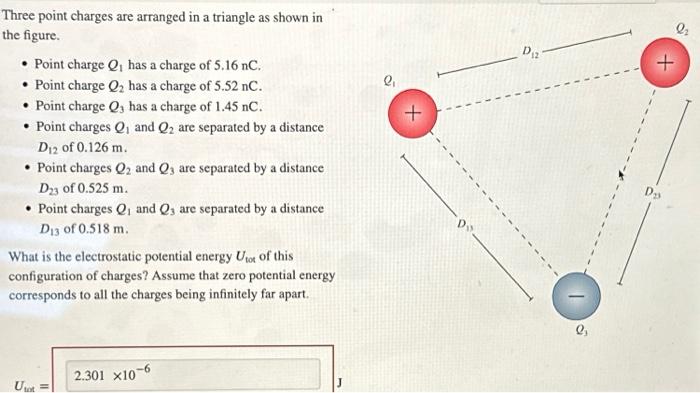 Solved Three point charges are arranged in a triangle as | Chegg.com