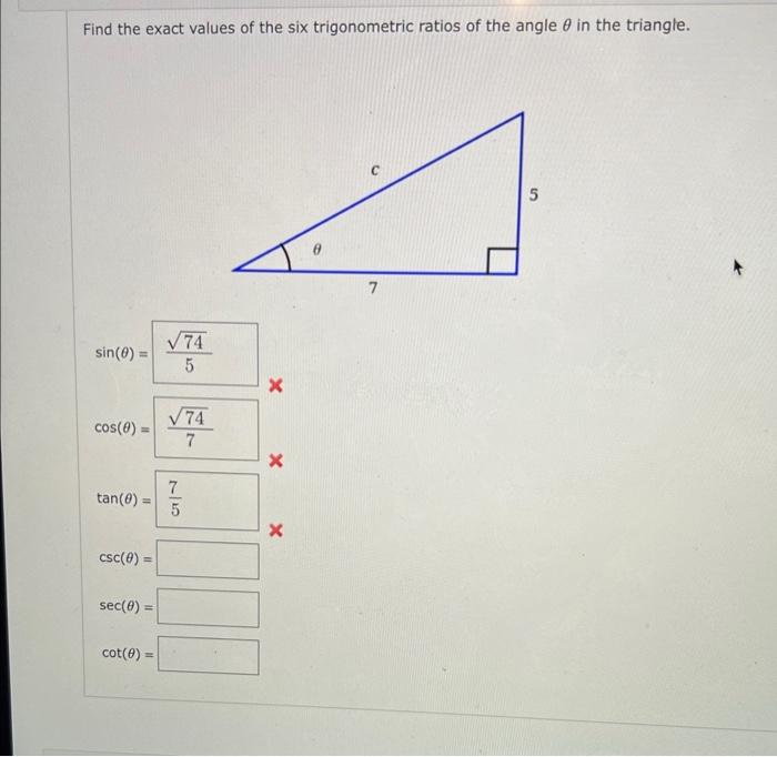 Solved Find the exact values of the six trigonometric ratios | Chegg.com