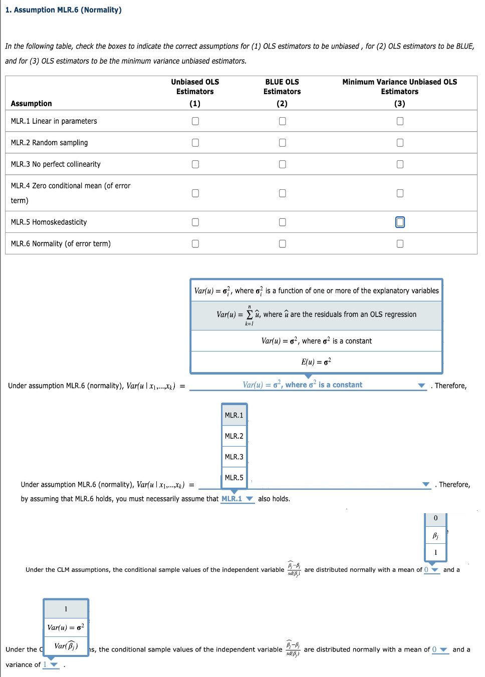 Solved Assumption MLR. 6 (Normality)In the following table, | Chegg.com