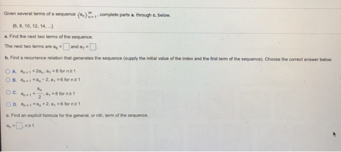 Solved Given several terms of a sequence , complete parts a | Chegg.com