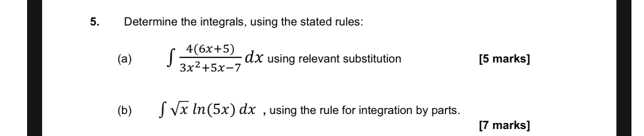 Solved Determine the integrals, using the stated | Chegg.com