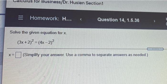 Solved Homework: H... Question 20, 1.6.69 Solve the equation | Chegg.com