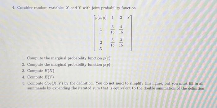 Solved 4. Consider random variables X and Y with joint | Chegg.com