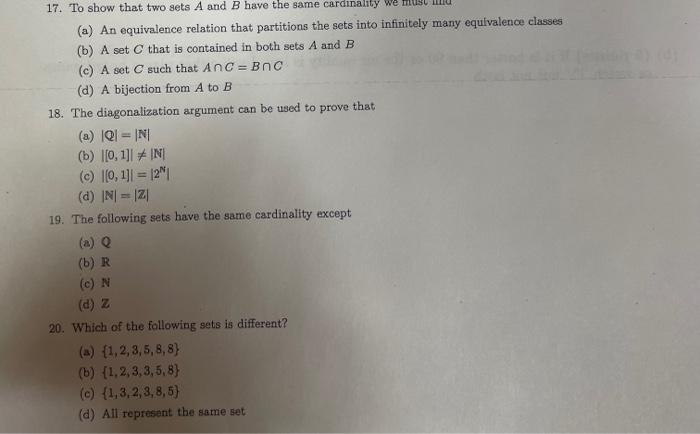 Solved (a) An equivalence relation that partitions the sets | Chegg.com