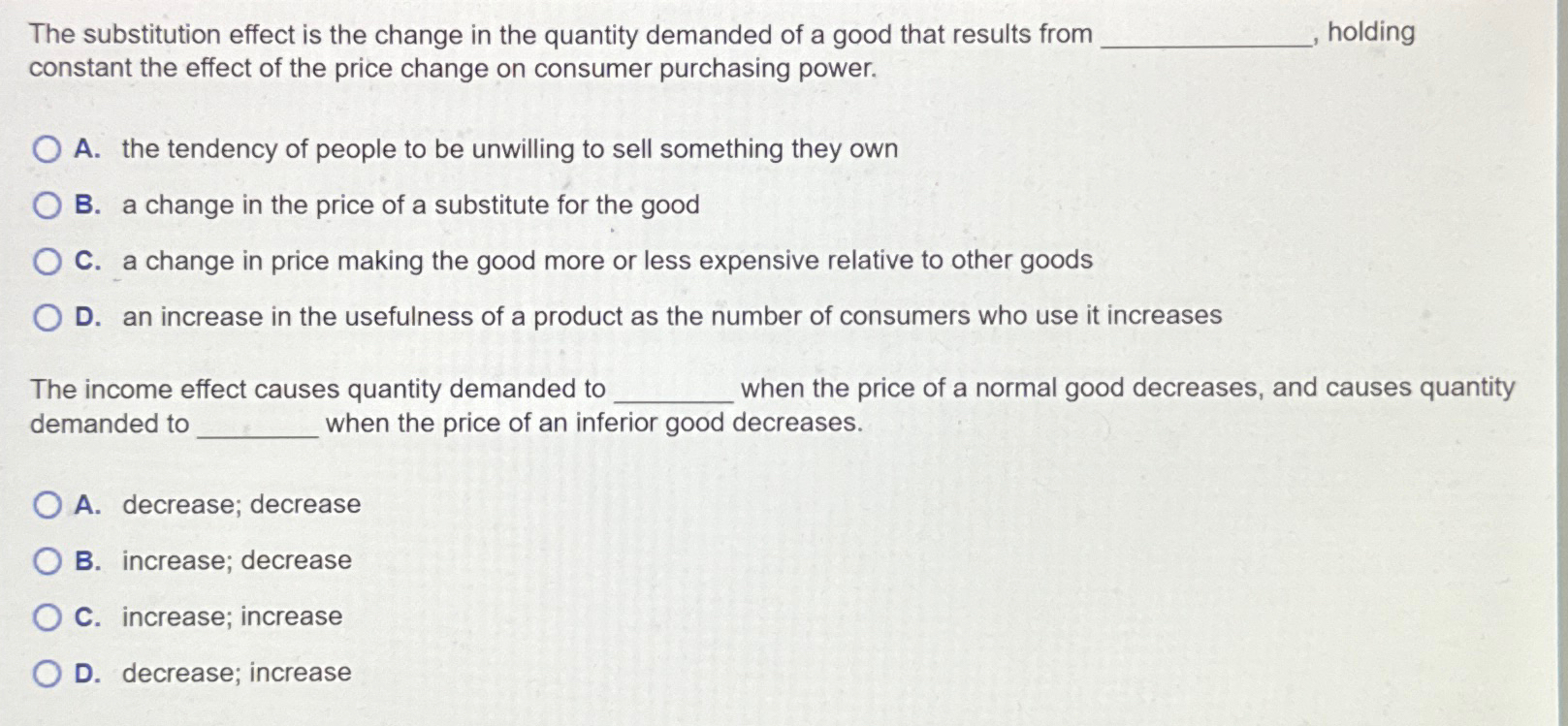 Solved The substitution effect is the change in the quantity | Chegg.com