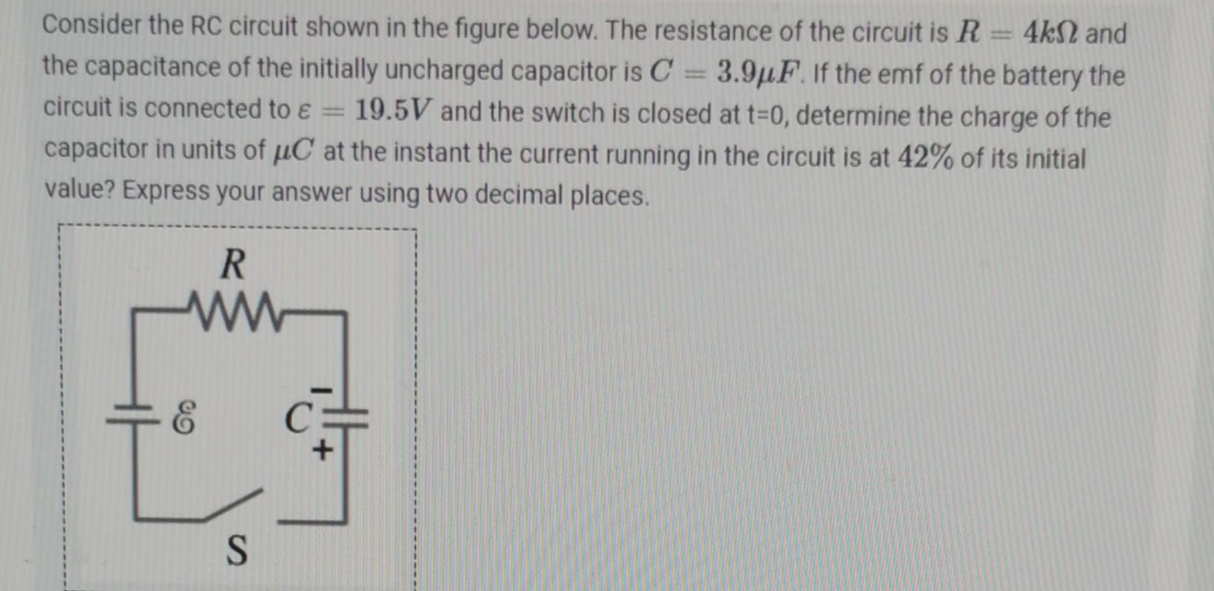 Solved Consider the RC circuit shown in the figure below. | Chegg.com
