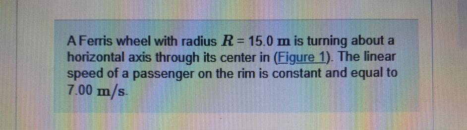AFerris wheel with radius R=15.0m ﻿is turning about a | Chegg.com