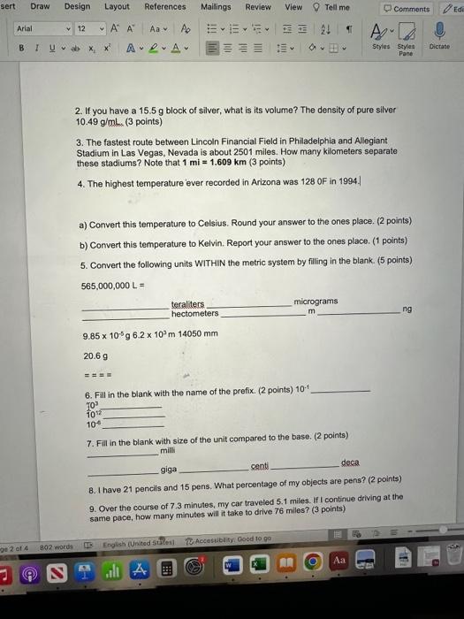 Solved 2. If you have a 15.5 g block of silver, what is its | Chegg.com