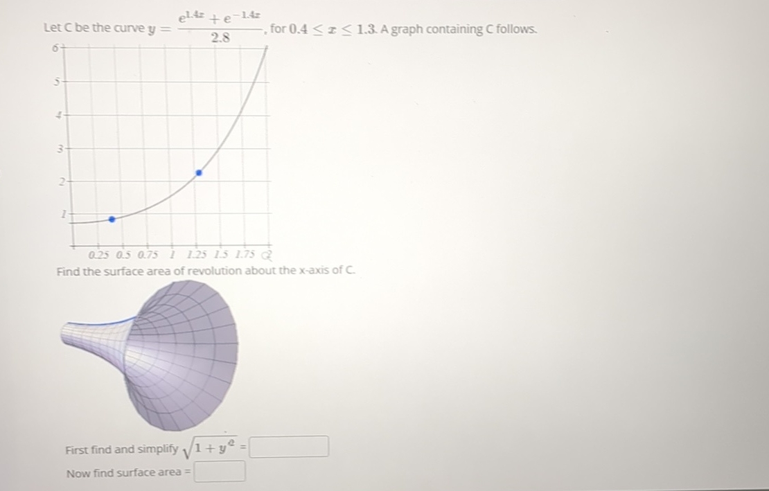 Solved Let C be the curve v=e1.4x+e-1.4x? ﻿for 0.4≤x≤1.3. ﻿A | Chegg.com