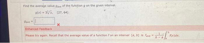 Solved Find the average value g ave of the function g on the | Chegg.com