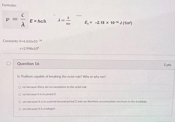 Solved Formulas: V || C E = hc/ Constants: h=6.626x10-34 | Chegg.com