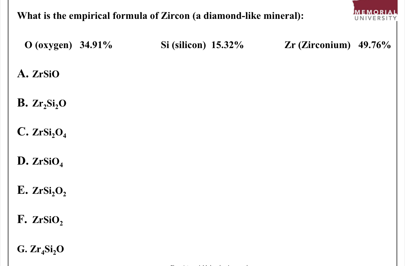 Solved What is the empirical formula of Zircon (a | Chegg.com