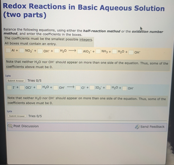 Solved Redox Reactions in Basic Aqueous Solution (two parts) | Chegg.com