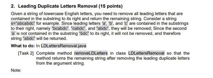 Solved 2. Leading Duplicate Letters Removal (15 points) | Chegg.com