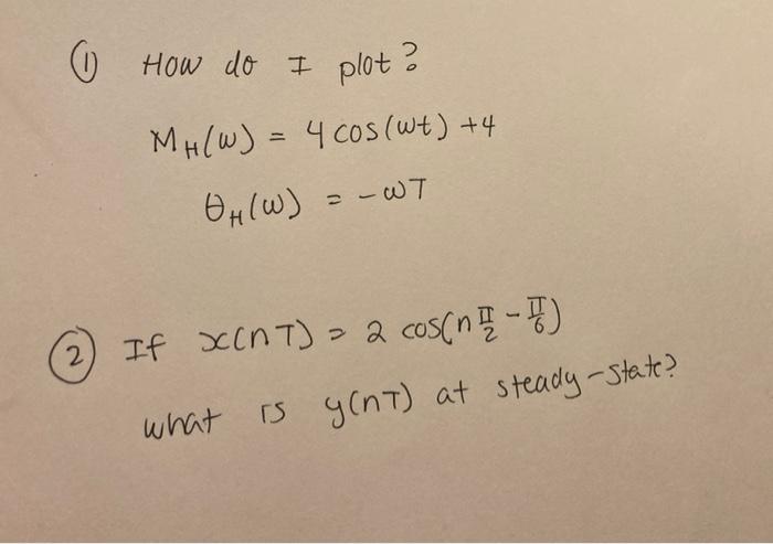 Solved 6 How do I plot? MH(W) = 4 cos(wt) +4 OH(W) = - WT 2 | Chegg.com