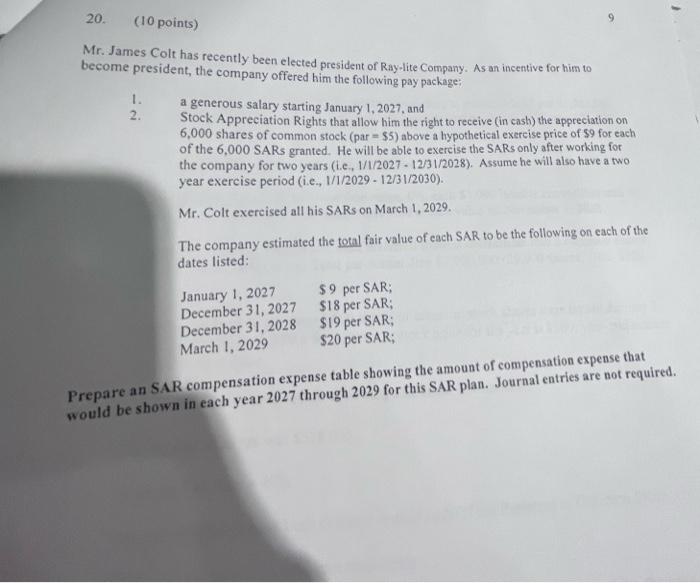 Prepare an SAR compensation expense table showing the | Chegg.com