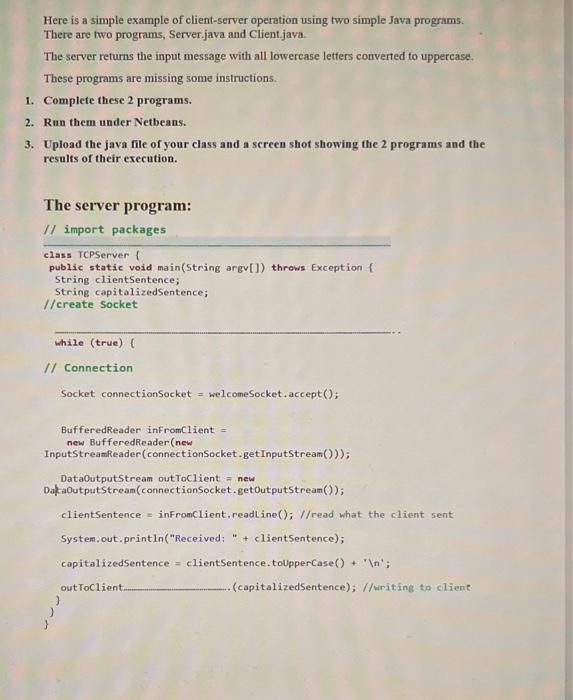 Solved Here is a simple example of client-server operation | Chegg.com