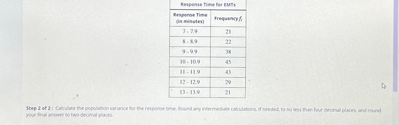 Solved \table[[Response Time for EMTs],[\table[[Response | Chegg.com