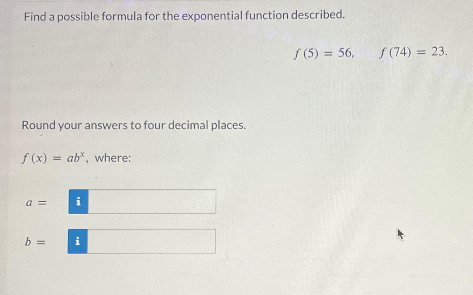 Solved Find a possible formula for the exponential function | Chegg.com