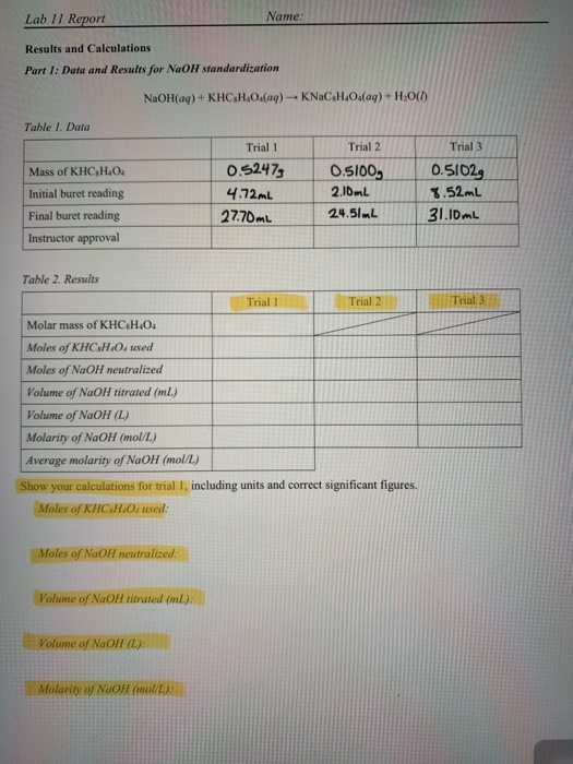 Solved Lab 11 Report Name: Results and Calculations Part 1: | Chegg.com