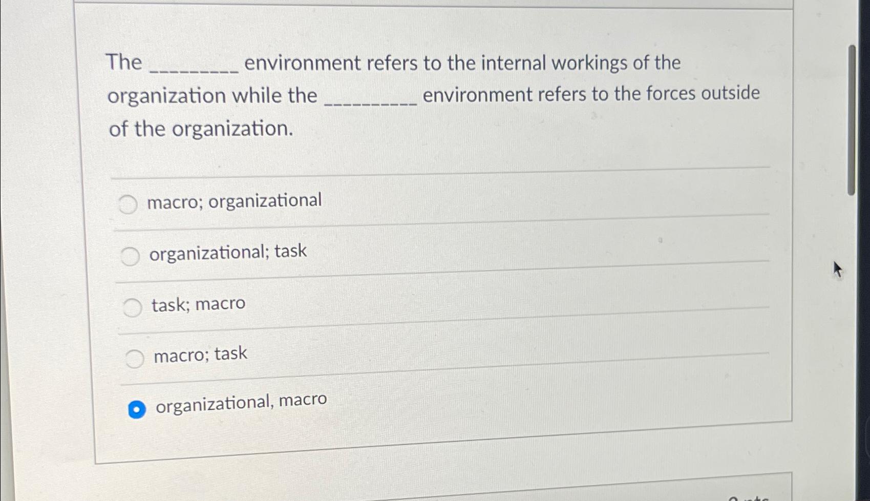 Solved The environment refers to the internal workings of | Chegg.com