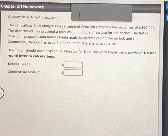 Solved Support department allocations The centralized Data | Chegg.com