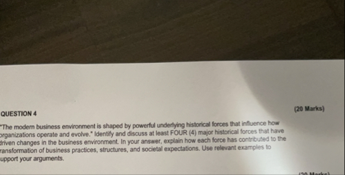 Solved QUESTION 4(20 ﻿Marks)-The modern business environment | Chegg.com