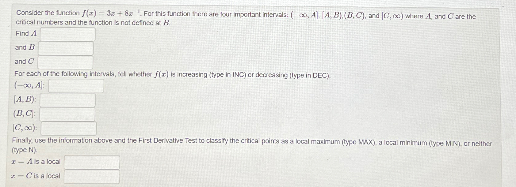Solved Consider The Function F X 3x 8x 1 ﻿for This