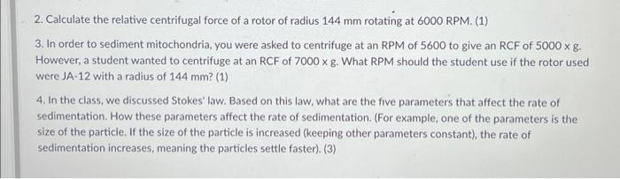Solved 2. Calculate the relative centrifugal force of a | Chegg.com