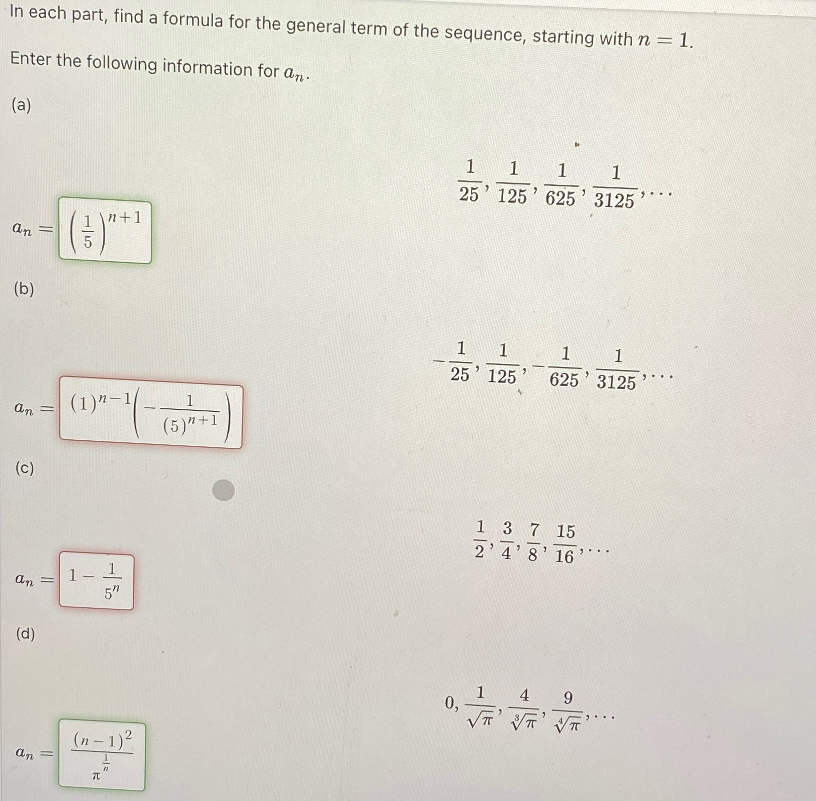 Solved In each part, find a formula for the general term of | Chegg.com
