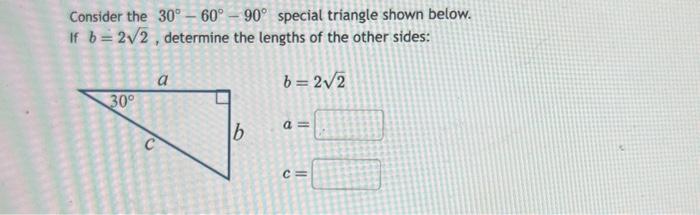 Solved Consider the 30∘−60∘−90∘ special triangle shown | Chegg.com