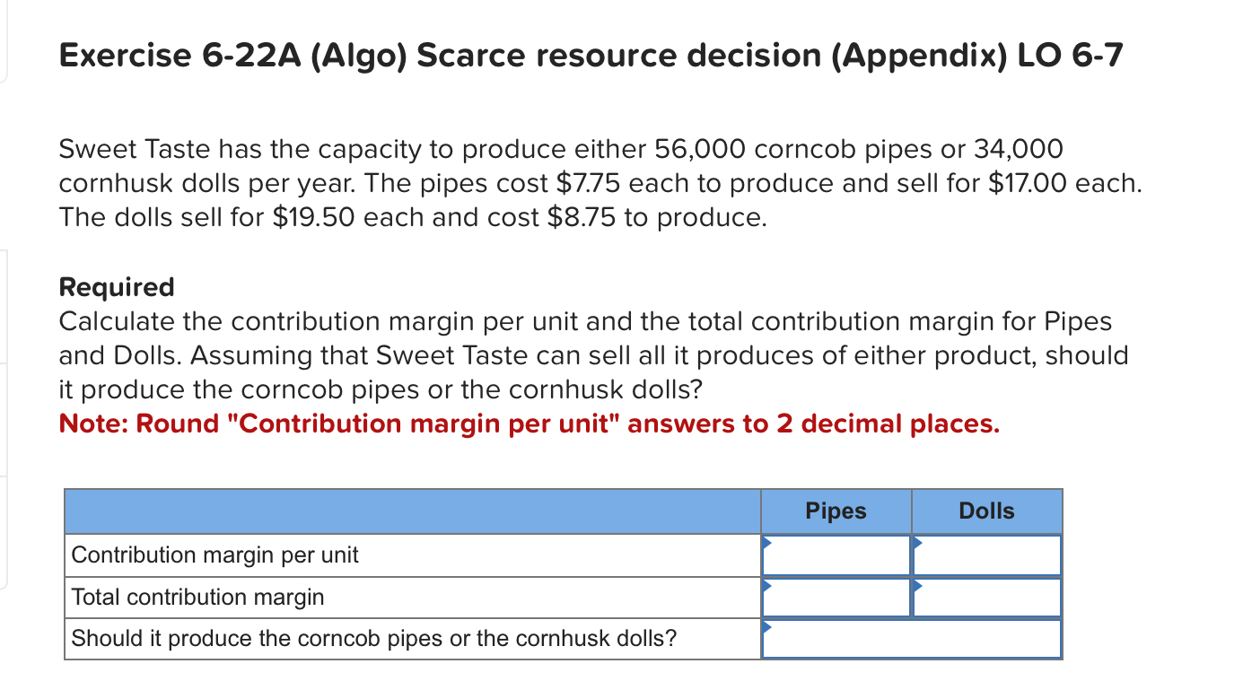 Solved Exercise 6-22A (Algo) ﻿Scarce resource decision | Chegg.com