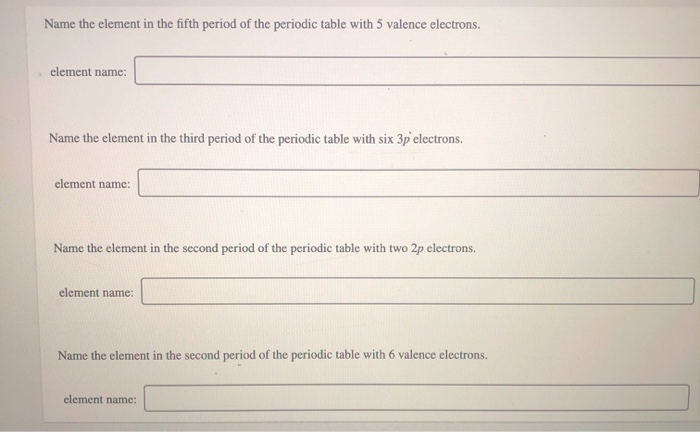 Solved Name the element in the fifth period of the periodic | Chegg.com