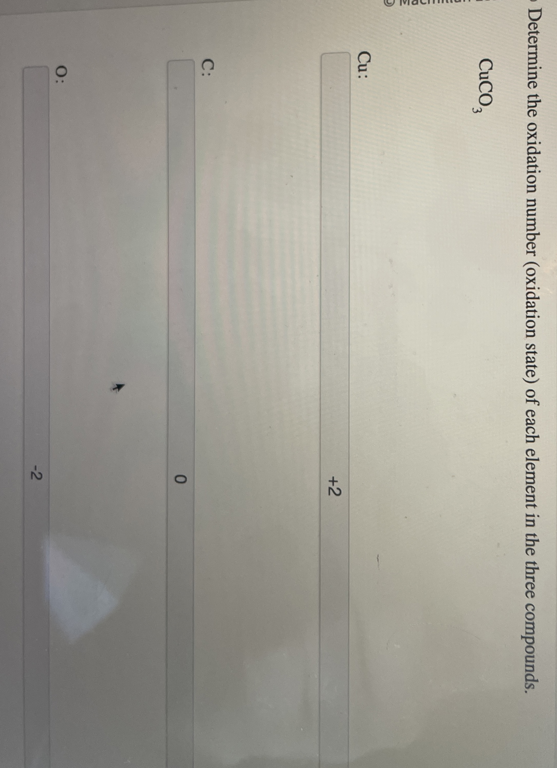 Solved Determine the oxidation number (oxidation state) ﻿of | Chegg.com