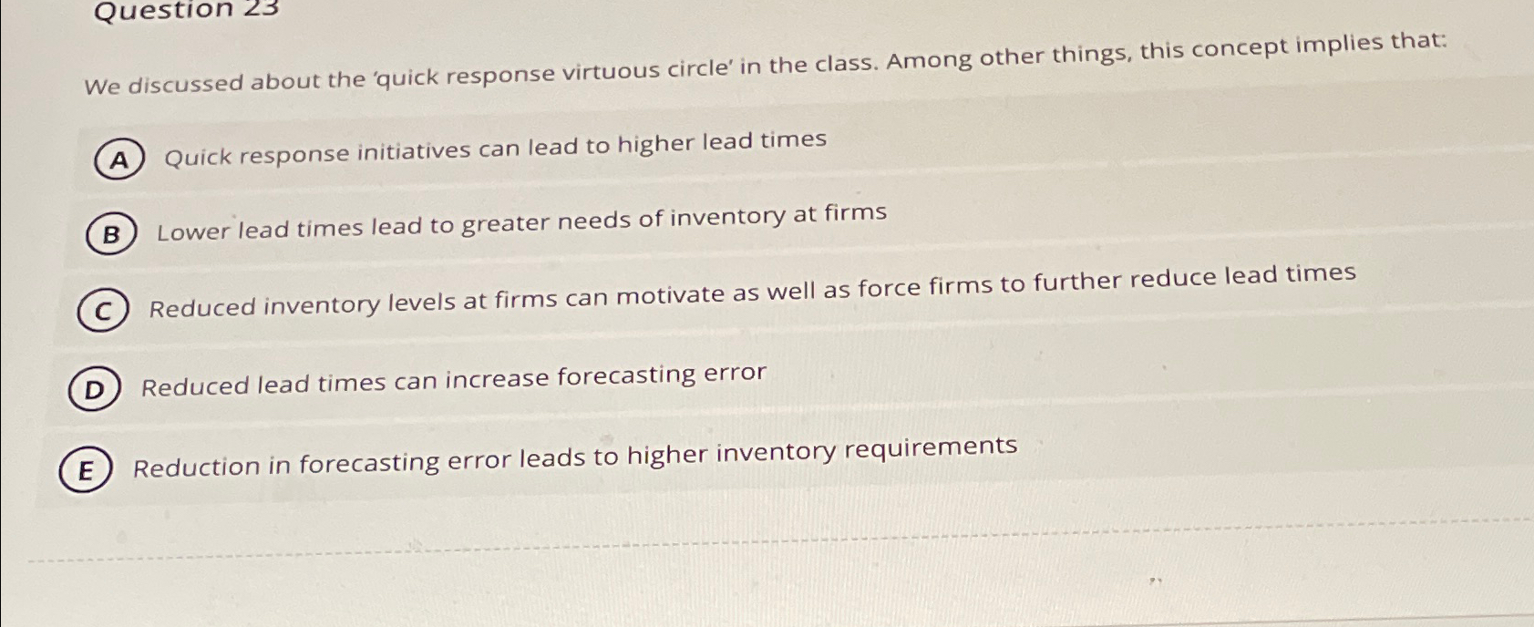 Solved Question 23We discussed about the 'quick response | Chegg.com