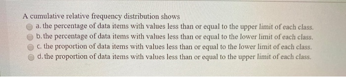 Solved A cumulative relative frequency distribution shows a. | Chegg.com
