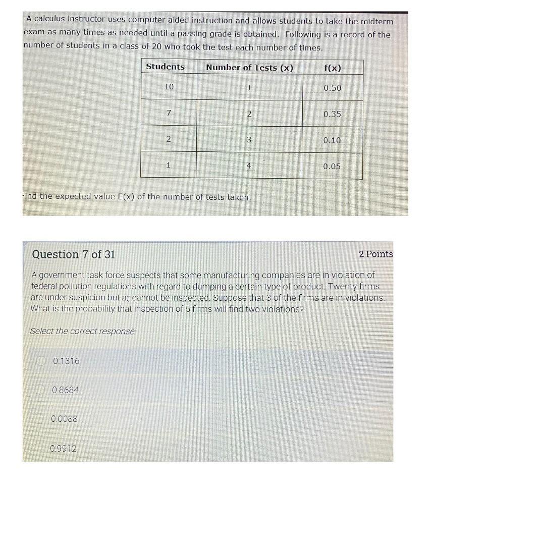 Solved A calculus instructor uses computer aided instruction | Chegg.com
