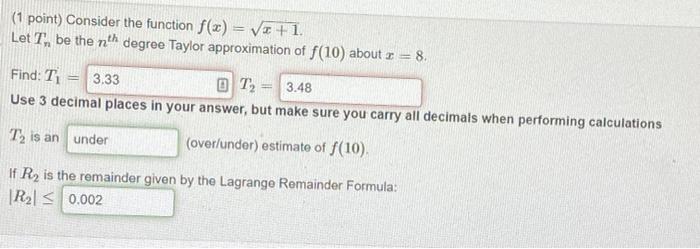 Solved consider the function f(x) = sqrt(x+1)...10/3, 3 1/3 | Chegg.com