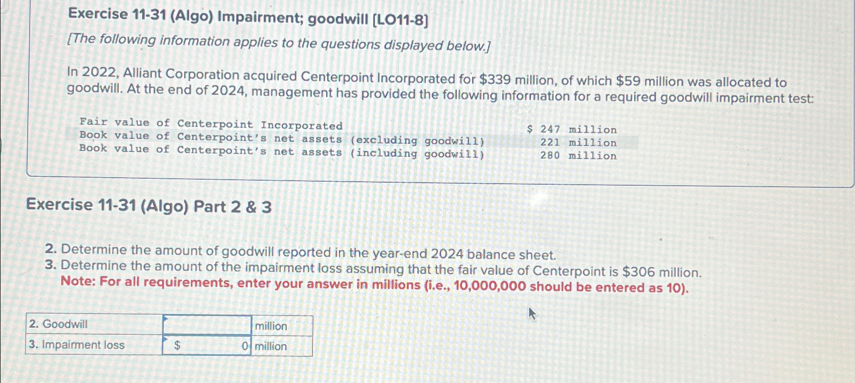 Solved Exercise 11-31 (Algo) ﻿Impairment; goodwill | Chegg.com