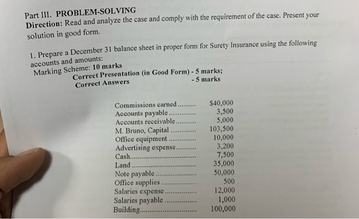 Solved Part III. PROBLEM-SOLVING Direction: Read and analyze | Chegg.com